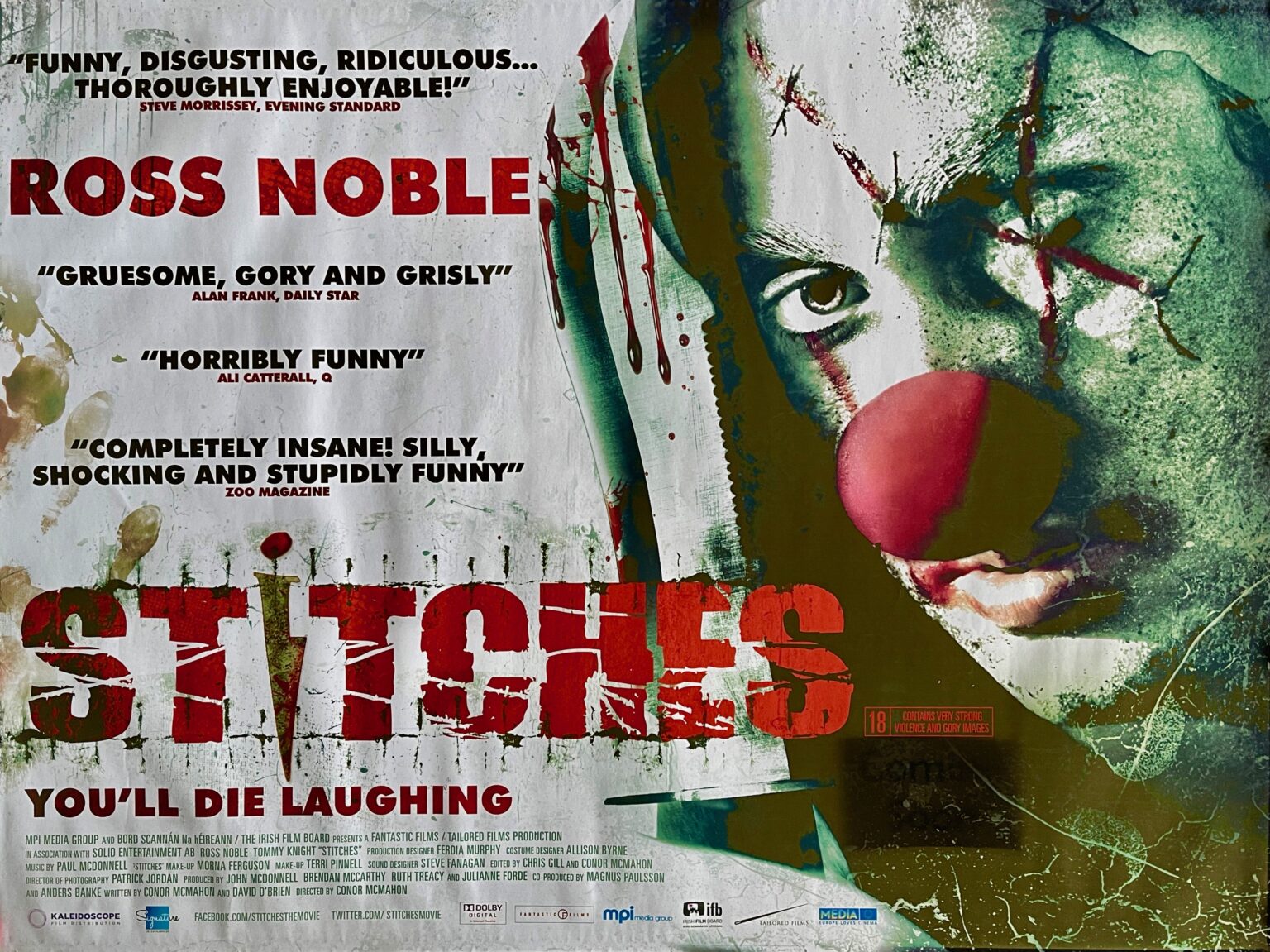 Original Stitches Movie Poster - Ross Noble - Horror - Clown - Slasher