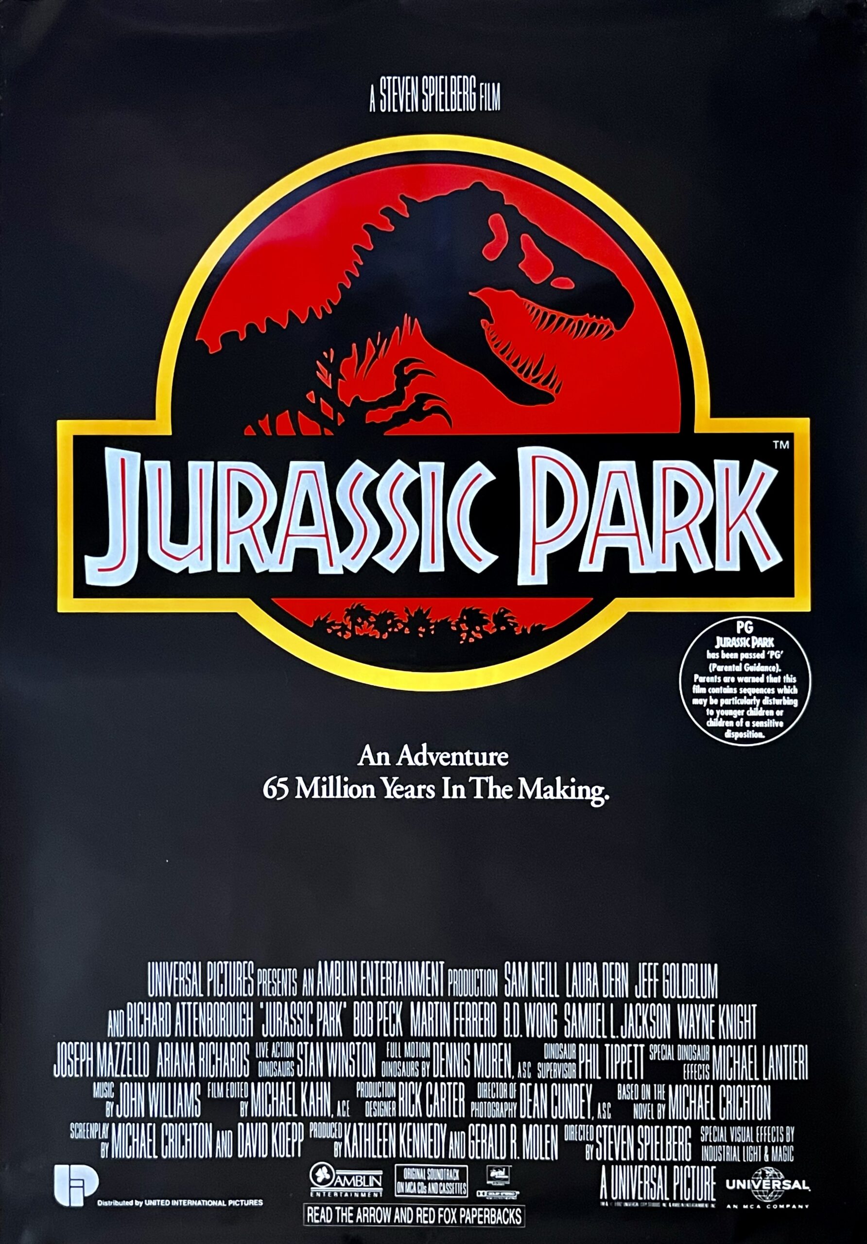 Original Jurassic Park Movie Poster Steven Spielberg Michael Crichton
